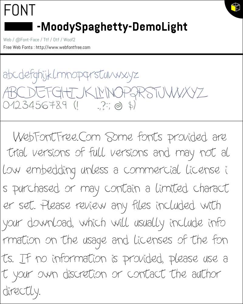 -Moody Spaghetty- Demo Light Fonts Downloads - WebFontFree.Com