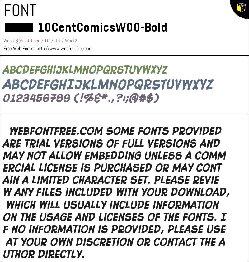 10 Cent Comics W00 Bold Fonts Downloads - WebFontFree.Com