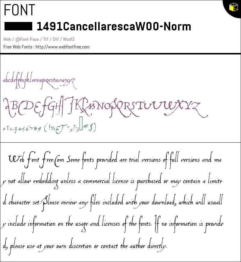 1491 Cancellaresca W00 Normal Fonts Downloads - WebFontFree.Com