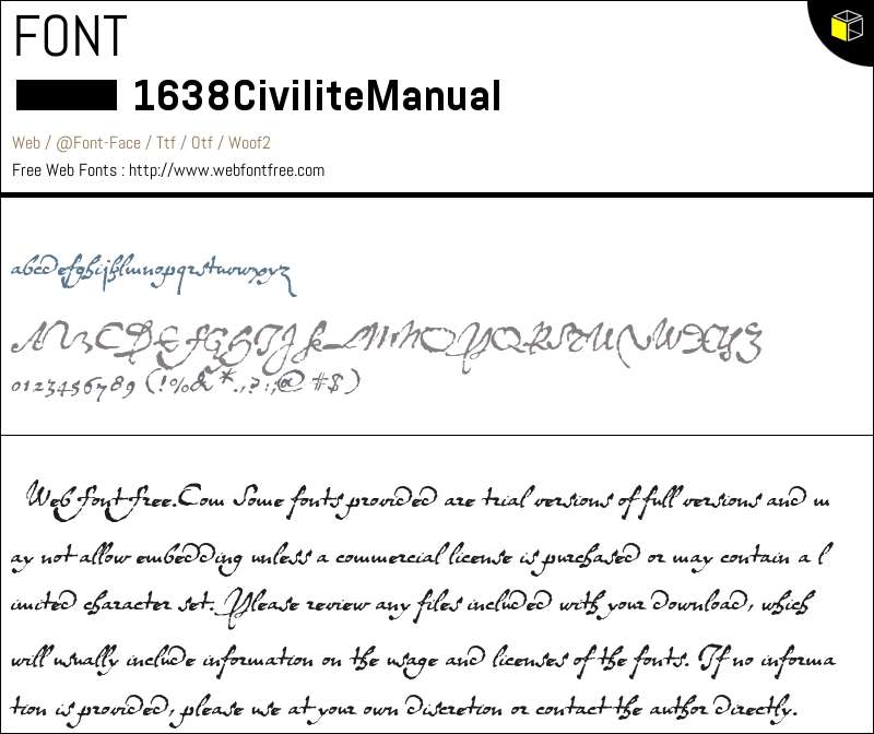1638 Civilite Manual Fonts Downloads - WebFontFree.Com