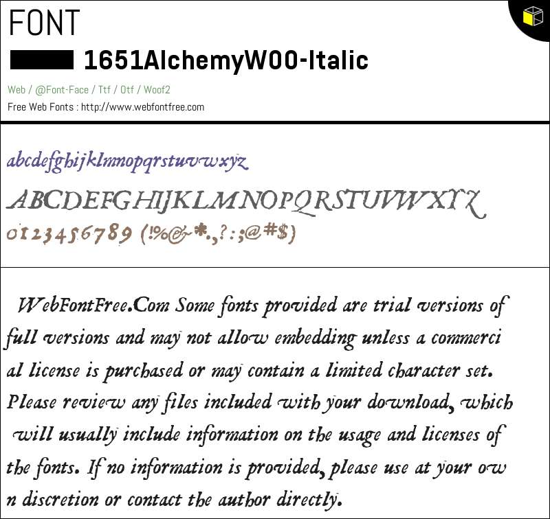 1651 Alchemy W00 Italic Fonts Downloads - WebFontFree.Com
