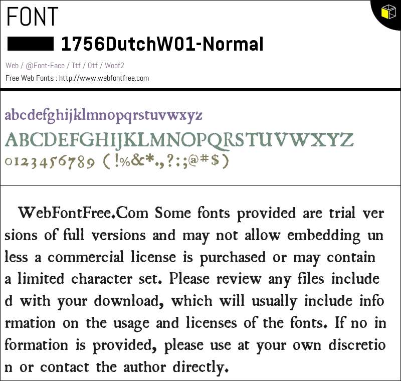 1756 Dutch W01 Normal Fonts Downloads - WebFontFree.Com