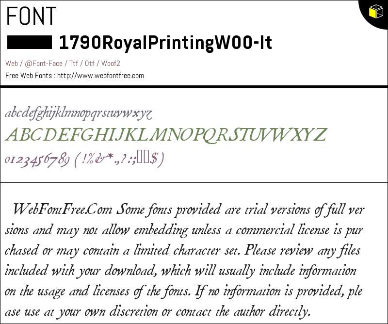 1790 Royal Printing W00 Italic Fonts Downloads - WebFontFree.Com
