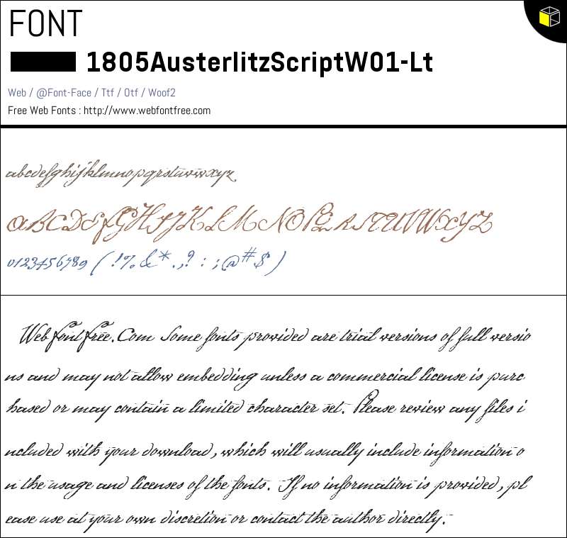 1805 Austerlitz Script W01 Lt Fonts Downloads - WebFontFree.Com
