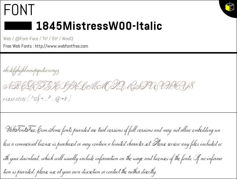 1845 Mistress W00 Italic Fonts Downloads - WebFontFree.Com