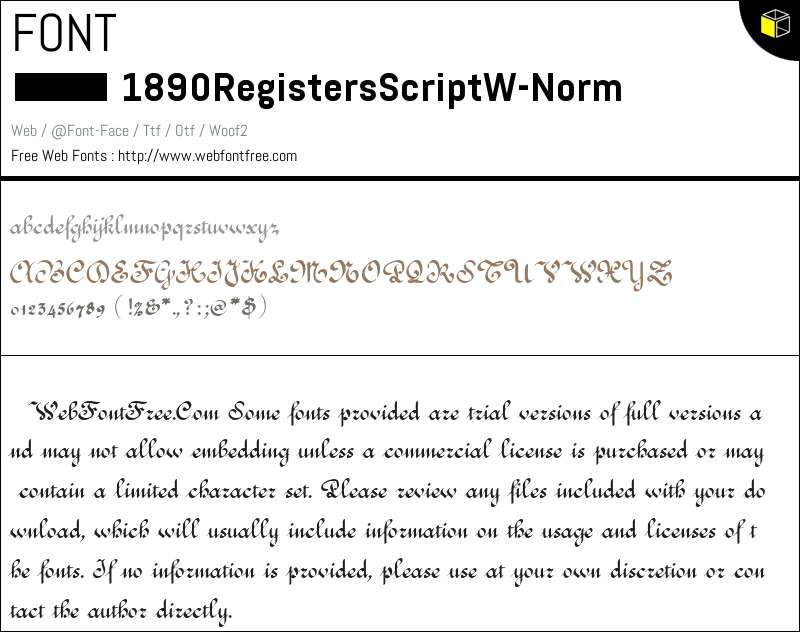 1890 Registers Script W00 Norm Fonts Downloads - WebFontFree.Com