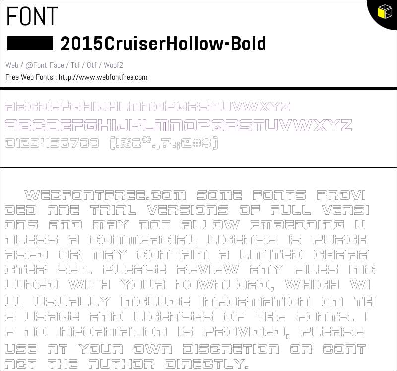 2015 Cruiser Hollow Bold Fonts Downloads - WebFontFree.Com