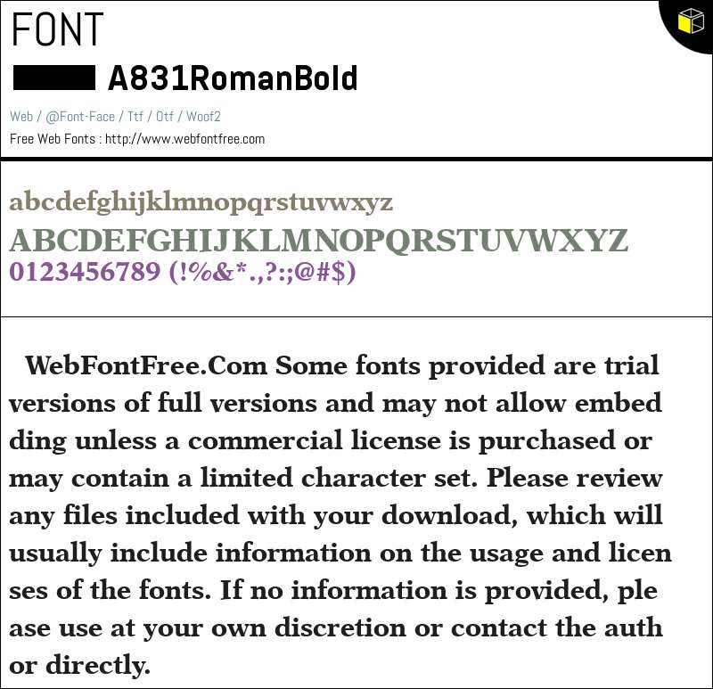 A831-Roman-Bold Fonts Downloads - WebFontFree.Com