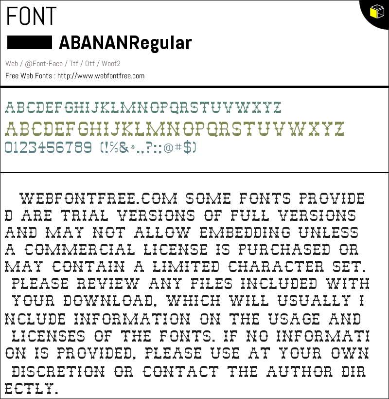 ABANAN Regular Fonts Downloads - WebFontFree.Com