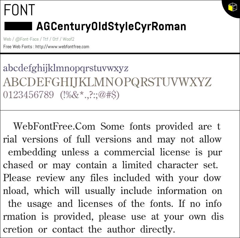 AGCenturyOldStyleCyr Roman Fonts Downloads - WebFontFree.Com