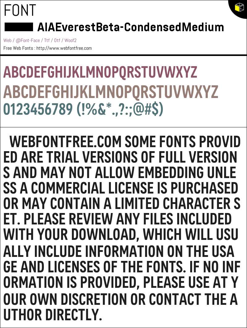 AIA Everest Beta Condensed Medium Fonts Downloads - WebFontFree.Com