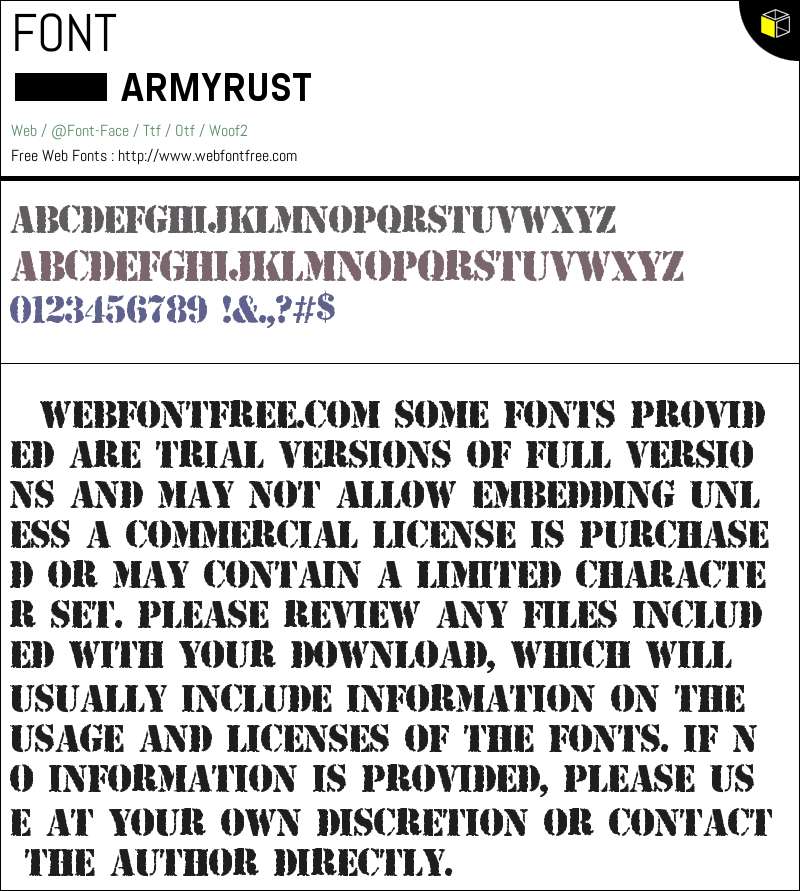 ARMY RUST Fonts Downloads - WebFontFree.Com
