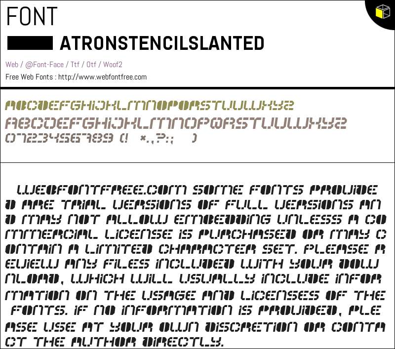 ATRON*STENCIL*SLANTED Fonts Downloads - WebFontFree.Com
