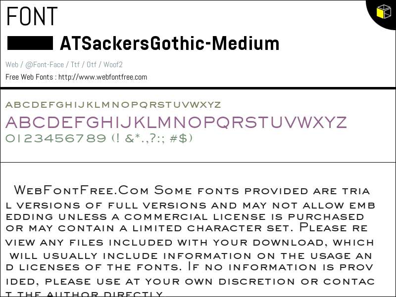 AT Sackers Gothic Medium Fonts Downloads - WebFontFree.Com