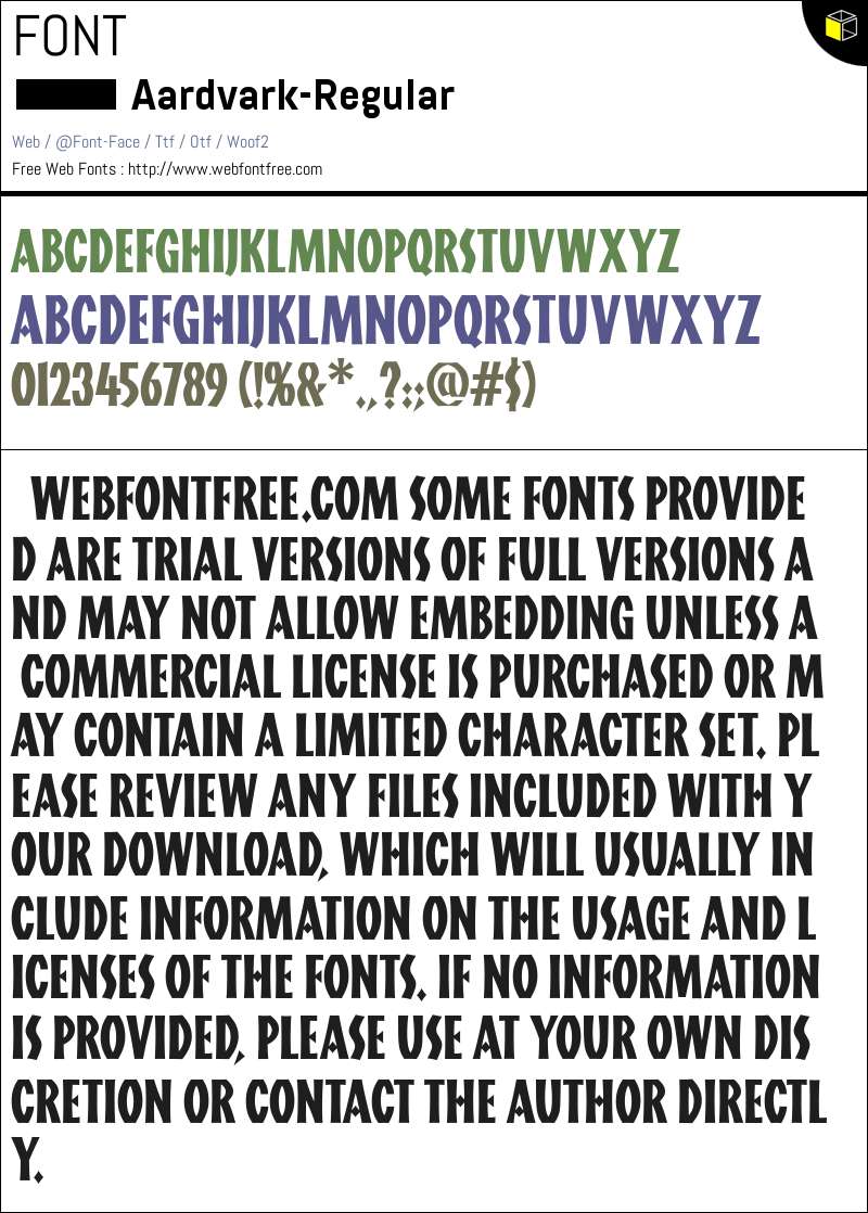 Aardvark-Regular Fonts Downloads - WebFontFree.Com