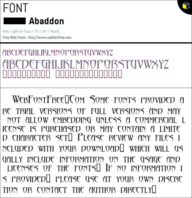 Abaddon! Fuentes Descargar - WebFontFree.Com