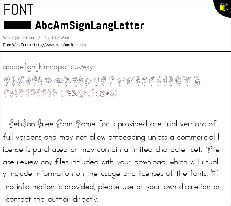 AbcAmSignLangLetter Fonts Downloads - WebFontFree.Com
