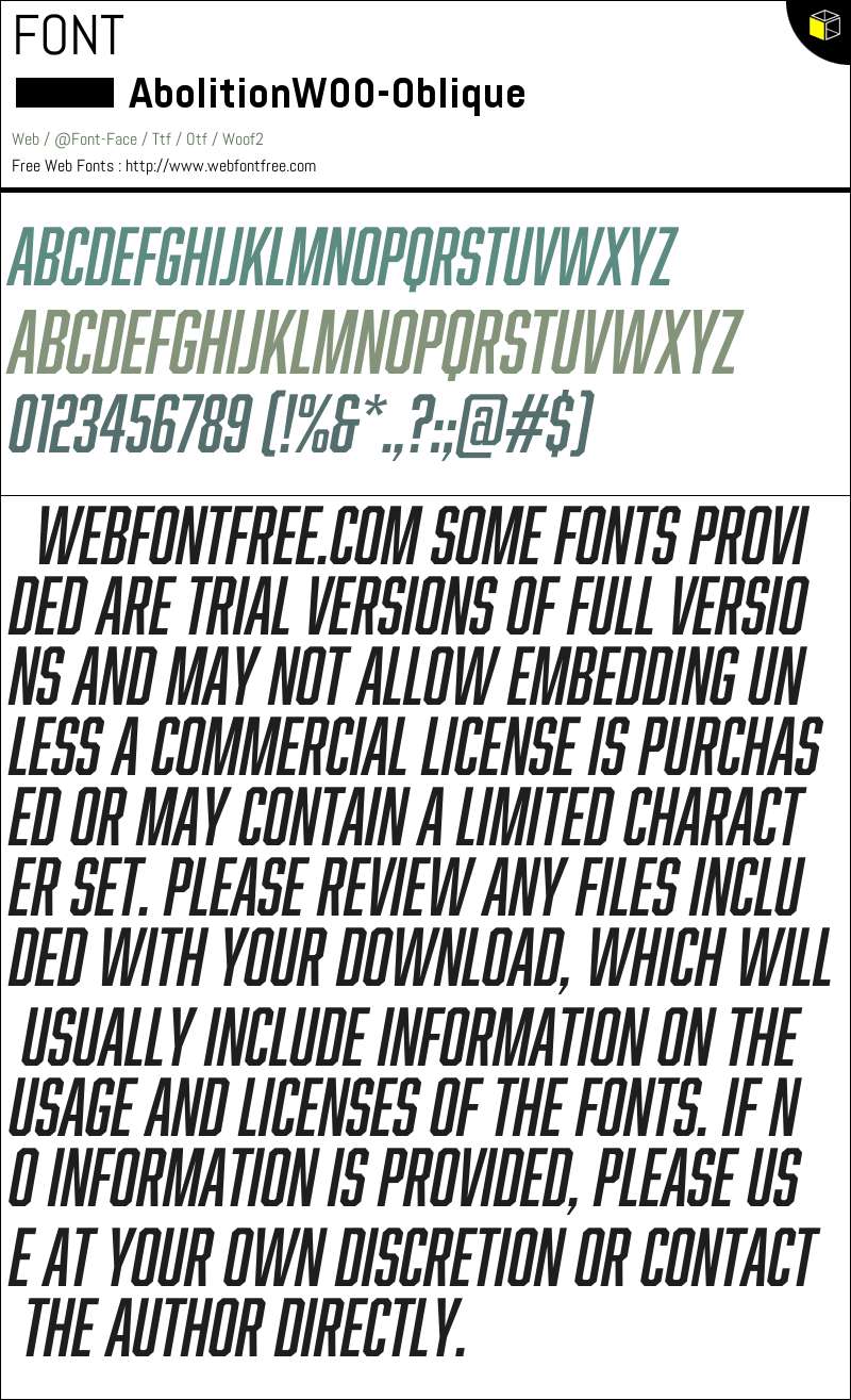 Abolition W00 Oblique Fonts Downloads - WebFontFree.Com
