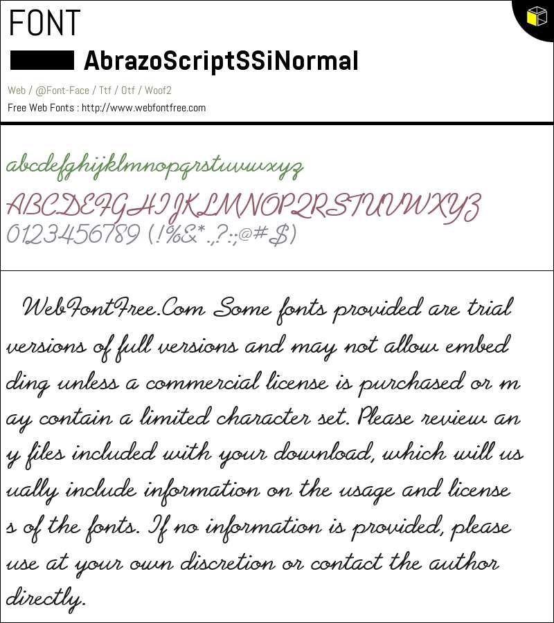 Abrazo Script SSi Normal Fonts Downloads - WebFontFree.Com