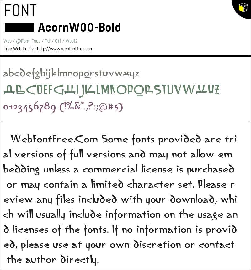 Acorn W00 Bold Fonts Downloads - WebFontFree.Com
