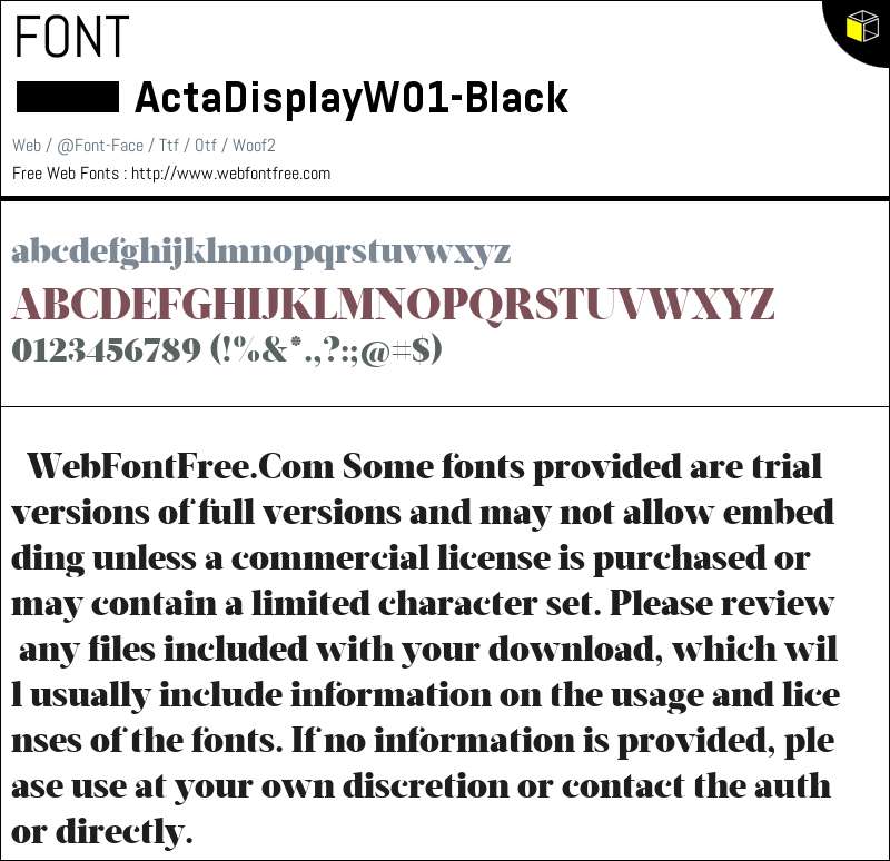 Acta Display W01 Black Fonts Downloads - WebFontFree.Com