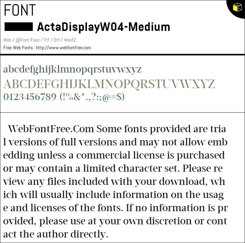 Acta Display W04 Medium Fonts Downloads - WebFontFree.Com
