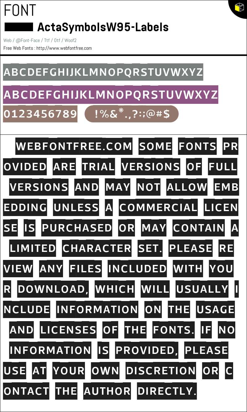 Acta Symbols W95 Labels Fonts Downloads - WebFontFree.Com