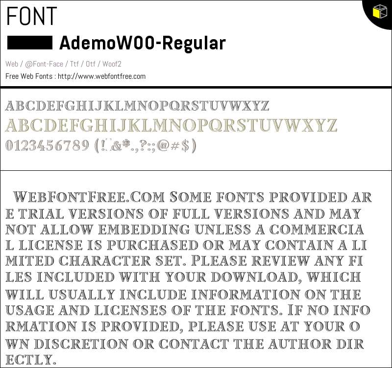 Ademo W00 Regular Fonts Downloads - WebFontFree.Com