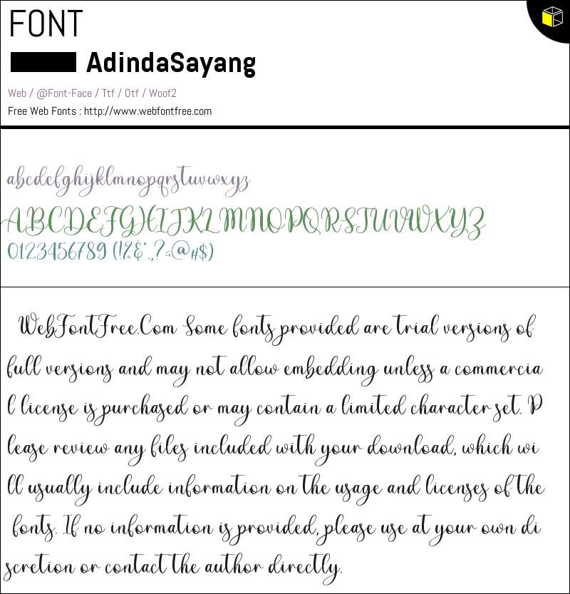 Adinda Sayang Fonts Downloads - WebFontFree.Com