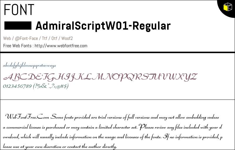 Admiral Script W01 Regular Fonts Downloads - WebFontFree.Com