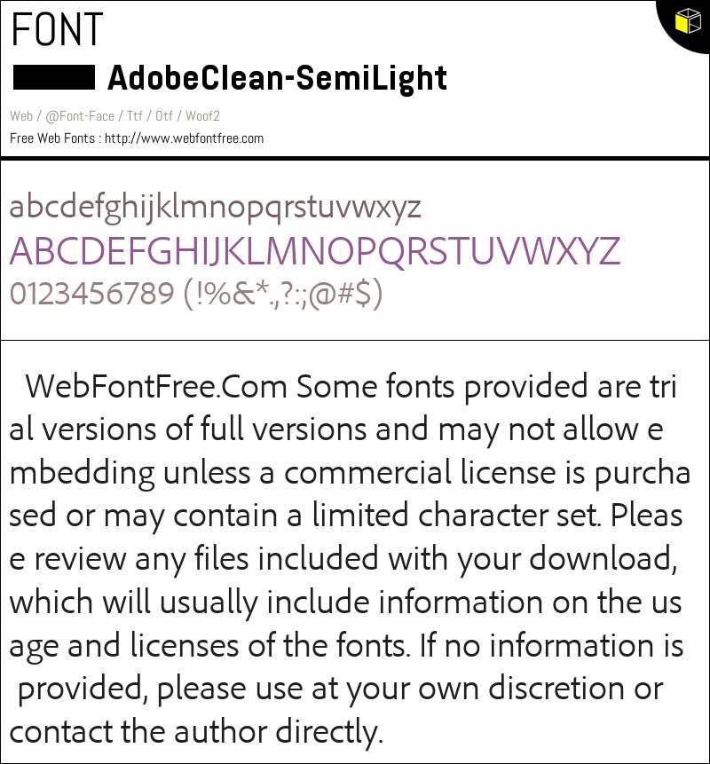 Adobe Clean SemiLight Fonts Downloads - WebFontFree.Com