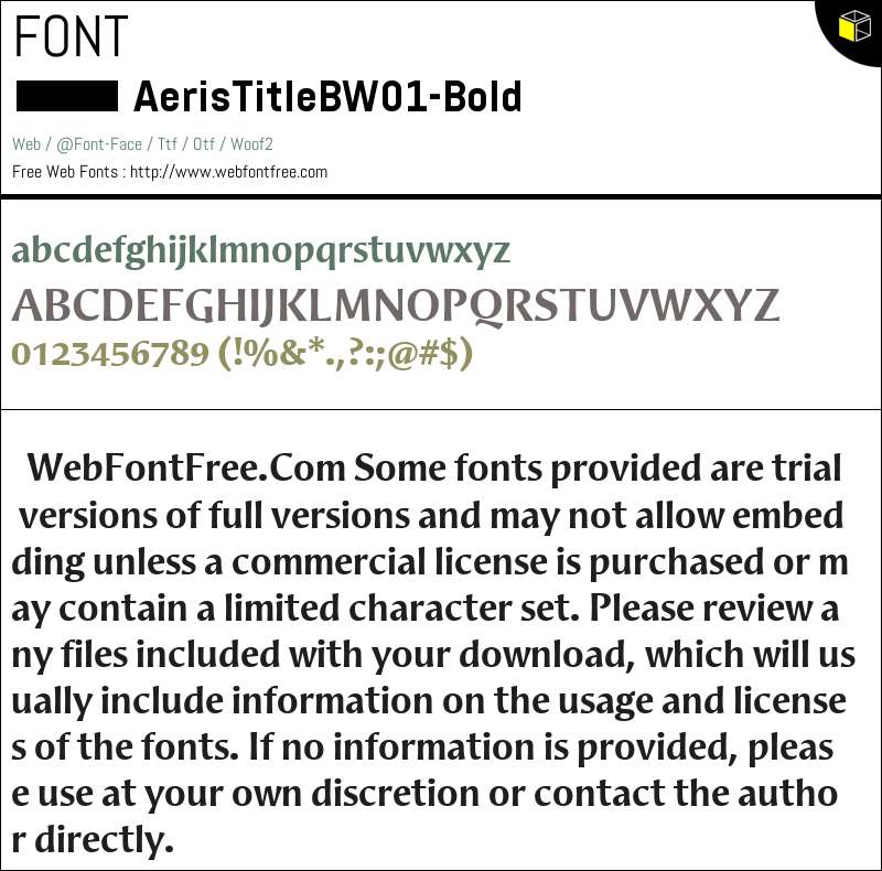 Aeris Title B W01 Bold Fonts Downloads - WebFontFree.Com