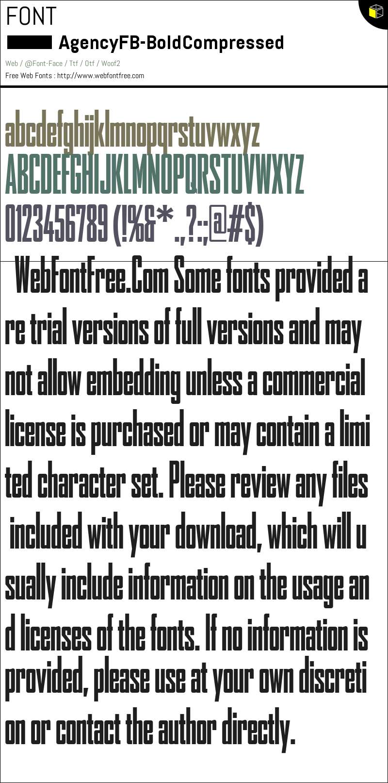 AgencyFB-BoldCompressed Fonts Downloads - WebFontFree.Com