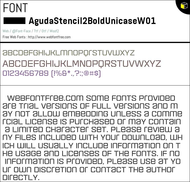 Aguda Stencil 2 BoldUnicaseW01 Fonts Downloads - WebFontFree.Com