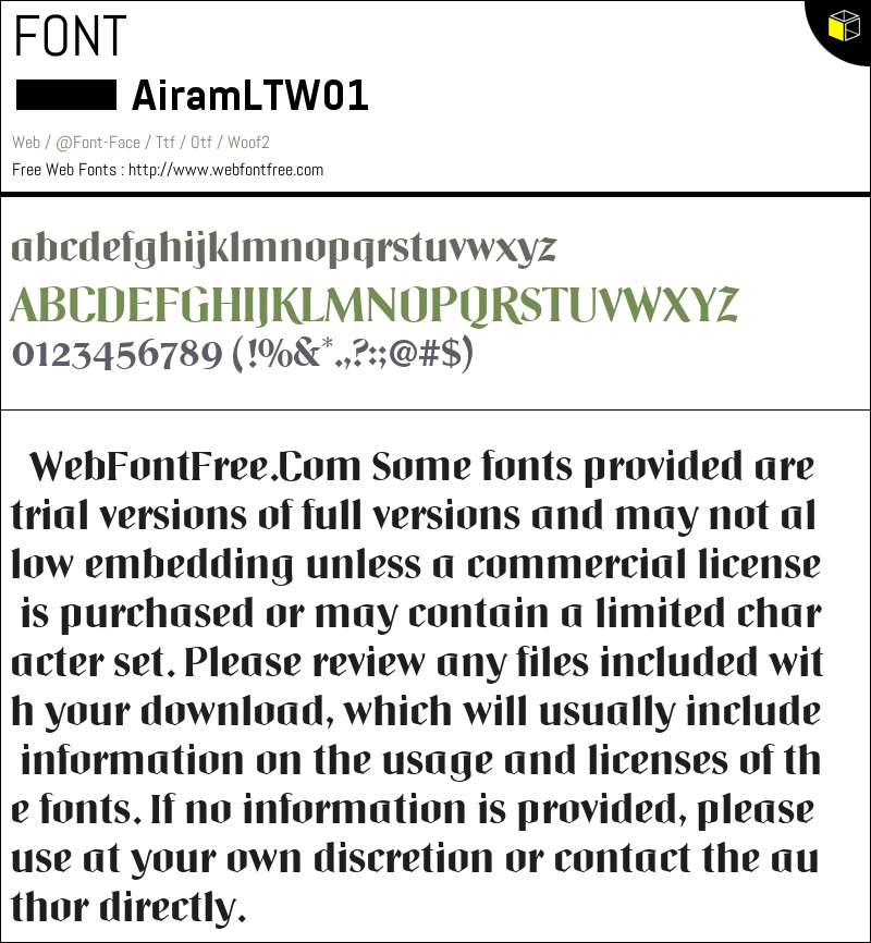 Airam LT W01 Fonts Downloads - WebFontFree.Com