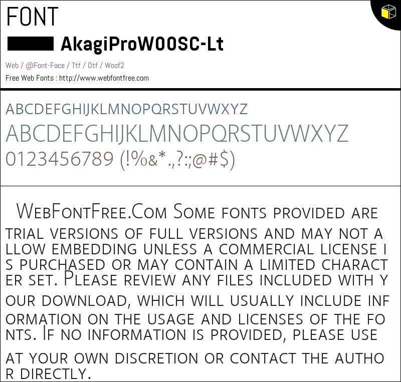 Akagi Pro W00SC Lt Fonts Downloads - WebFontFree.Com