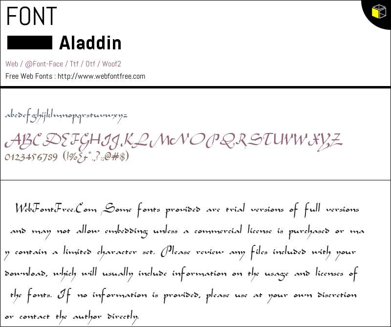 Aladdin Regular Fonts Downloads - WebFontFree.Com