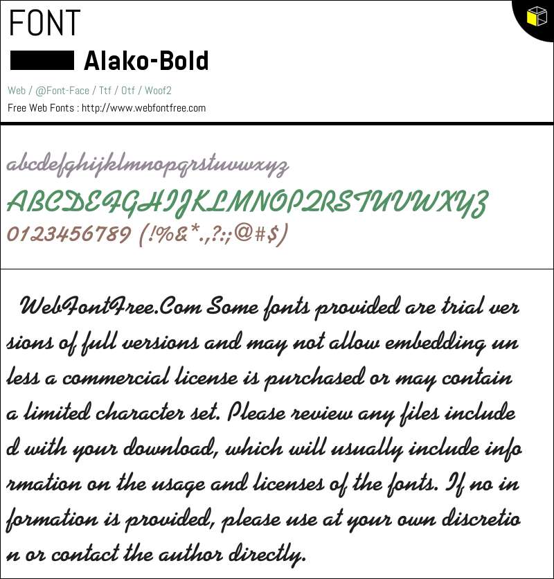 Alako-Bold Fonts Downloads - WebFontFree.Com