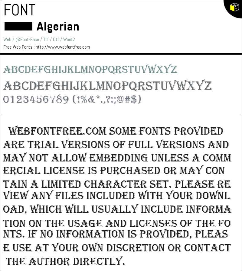 Algerian Fonts Downloads - WebFontFree.Com