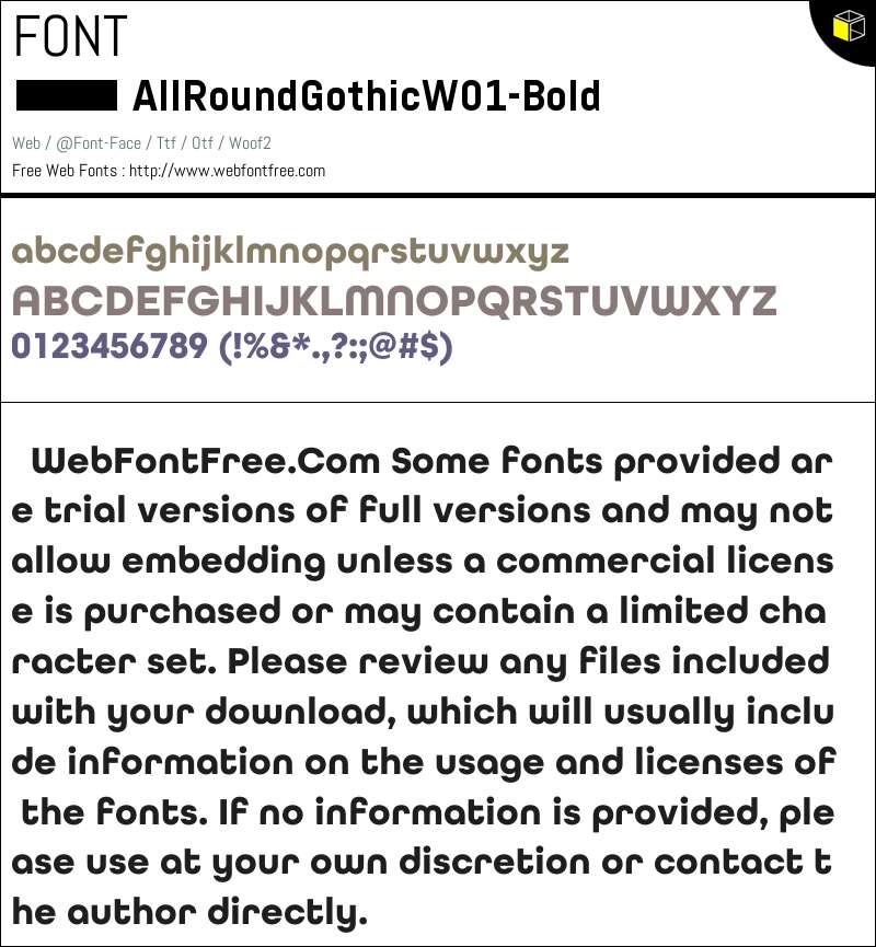 All Round Gothic W01 Bold Fonts Downloads - WebFontFree.Com