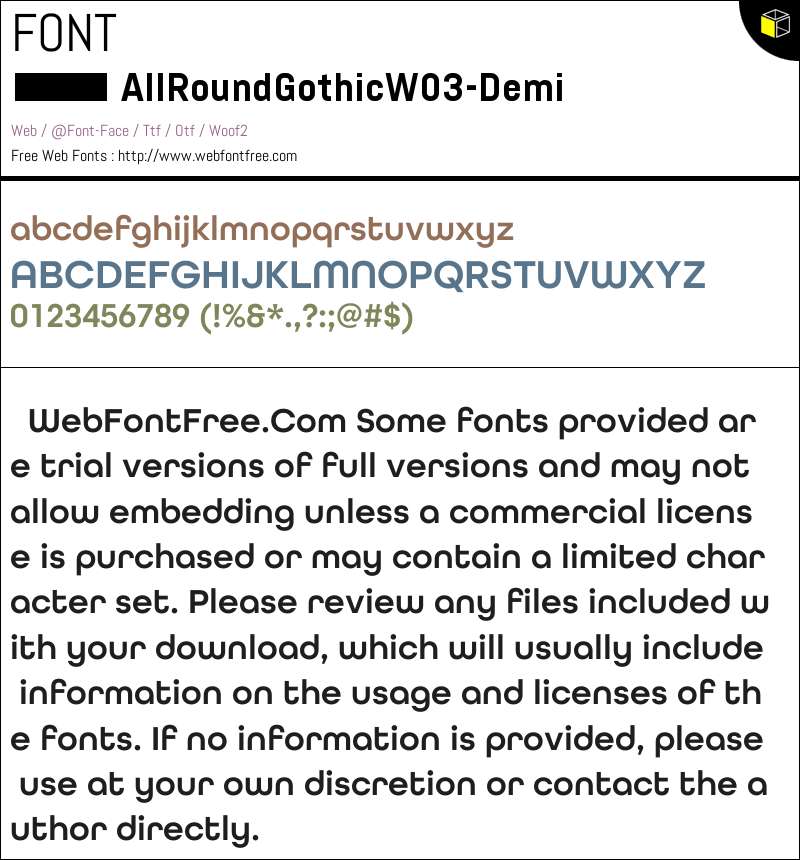 All Round Gothic W03 Demi 字体 下载 - WebFontFree.Com