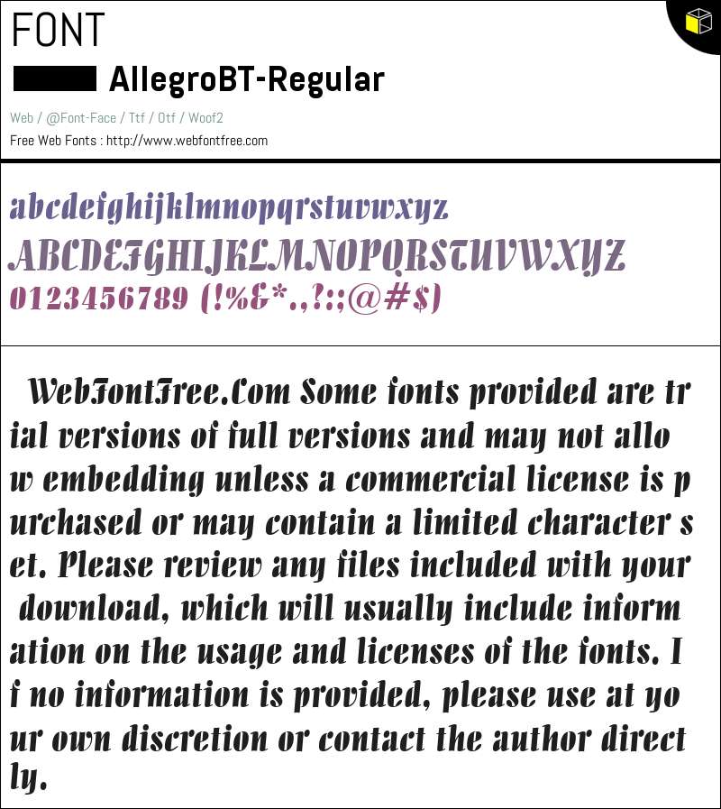 Allegro BT Fonts Downloads - WebFontFree.Com
