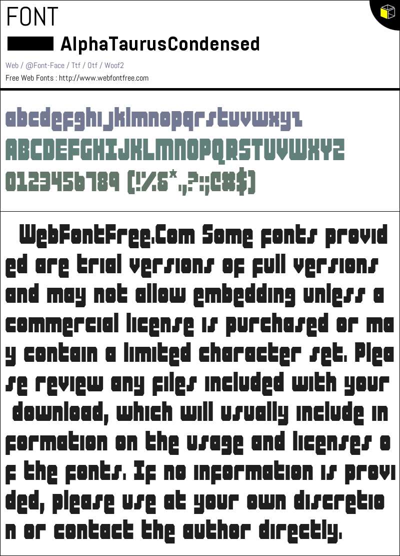 Alpha Taurus Condensed Fonts Downloads - WebFontFree.Com