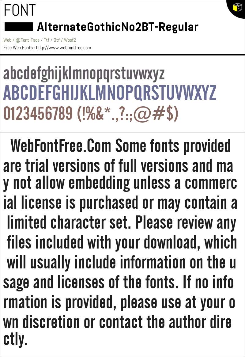 Alternate Gothic No.2 BT 字体 下载 - WebFontFree.Com