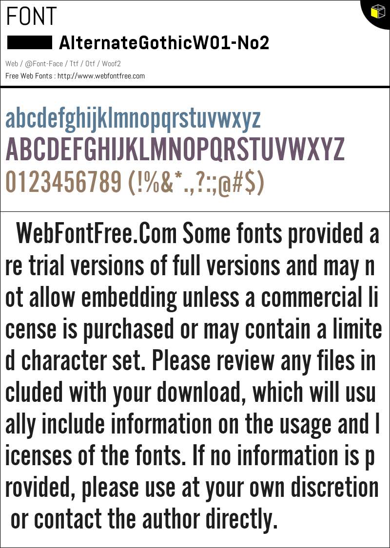 Alternate Gothic W01 No 2 Fonts Downloads - WebFontFree.Com