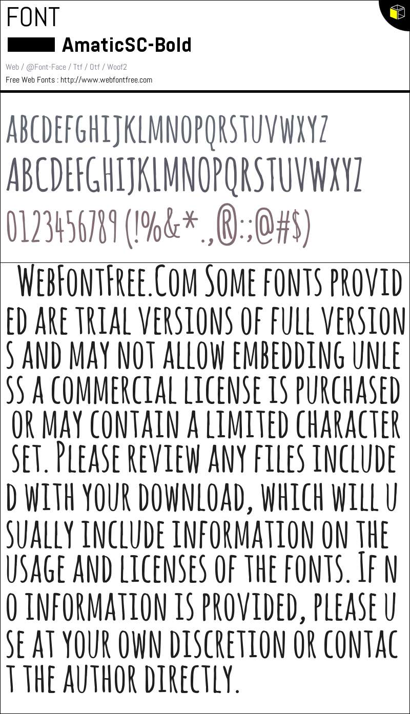 Amatic SC Bold 字体 下载 - WebFontFree.Com