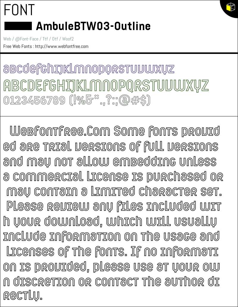 Ambule BT W03 Outline Fonts Downloads - WebFontFree.Com