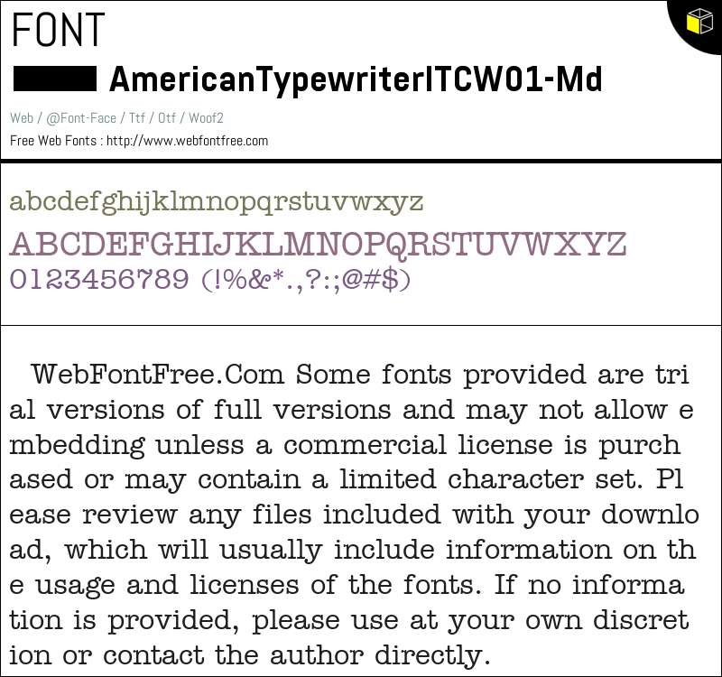 American Typewriter ITC W01 Md Fonts Downloads - WebFontFree.Com