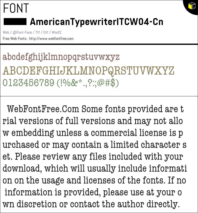 American Typewriter ITC W04 Cn Fonts Downloads - WebFontFree.Com