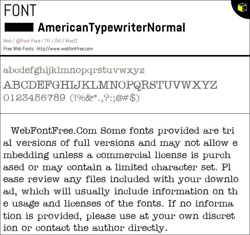 American Typewriter Normal Fonts Downloads - WebFontFree.Com